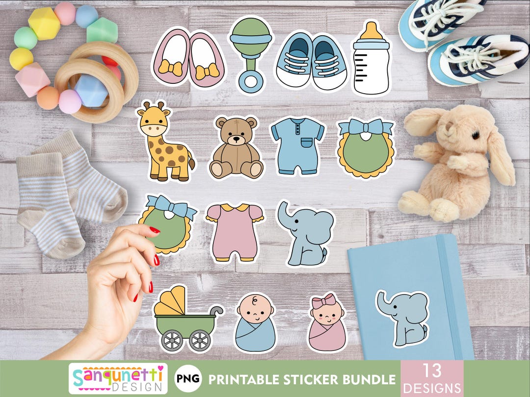 Cute Baby Sticker PNG Bundle | Cute Baby Shower Printable Stickers ...