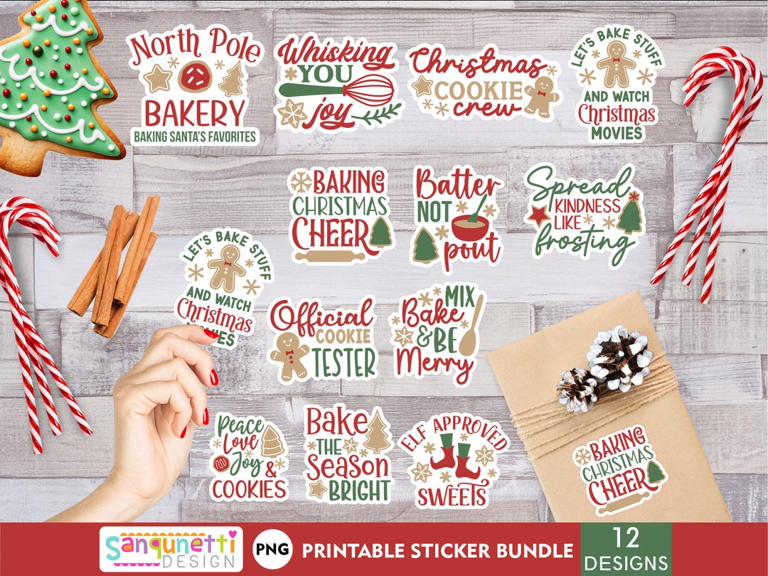 Christmas Baking Printable Sticker Bundle 12 Holiday Cookie-themed PNG ...