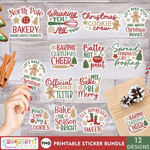 Christmas Baking Printable Sticker Bundle 12 Holiday Cookie-themed PNG ...