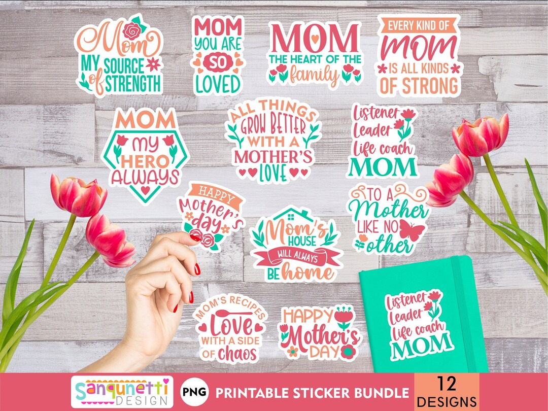 Mother's Day Lettering PNG Sticker Bundle, Mom Appreciation Stickers - Etsy