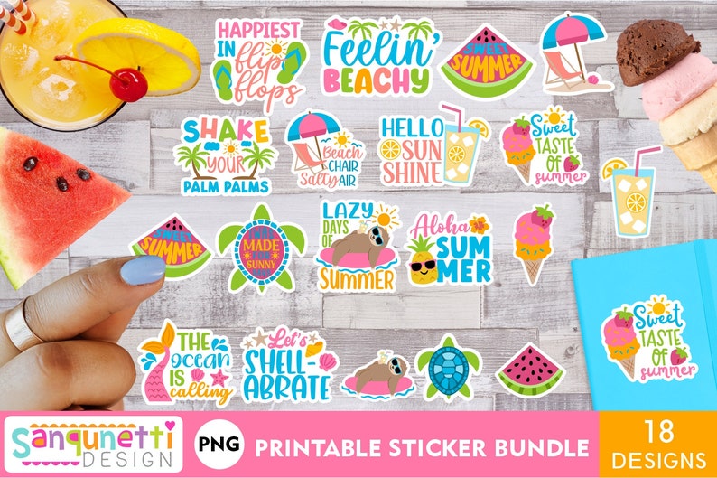 Summer PNG Sticker Bundle, Summer Beach Digital Stickers - Etsy