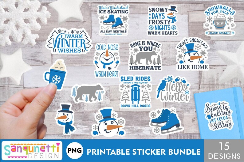 Winter Digital PNG Sticker Bundle, Snowman Digital Stickers - Etsy