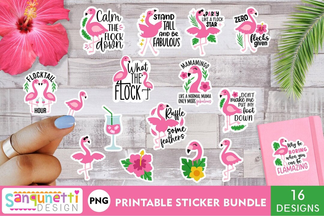 Sassy Flamingo PNG Sticker Bundle, Tropical Digital Stickers - Etsy