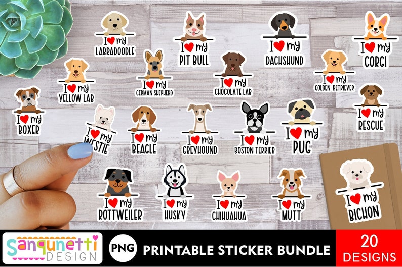 I Love My Dog Breed PNG Sticker Bundle, V1 - Etsy