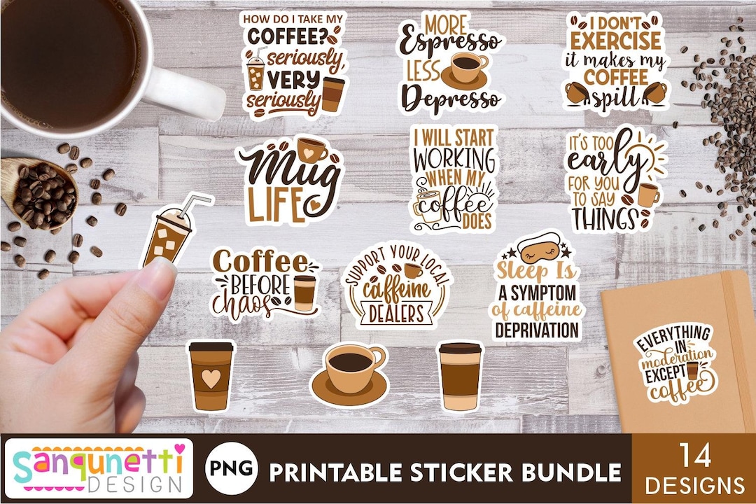 Coffee Sticker PNG Bundle, Funny Coffee Digital Printable Stickers - Etsy