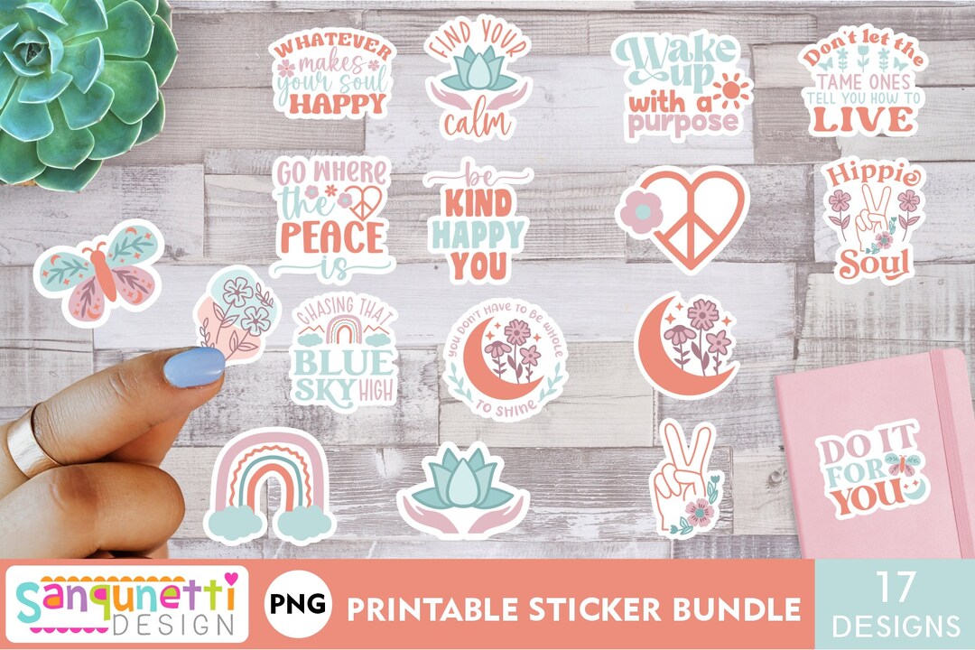 Boho Hippie PNG Sticker Bundle, Inspirational Digital Stickers - Etsy