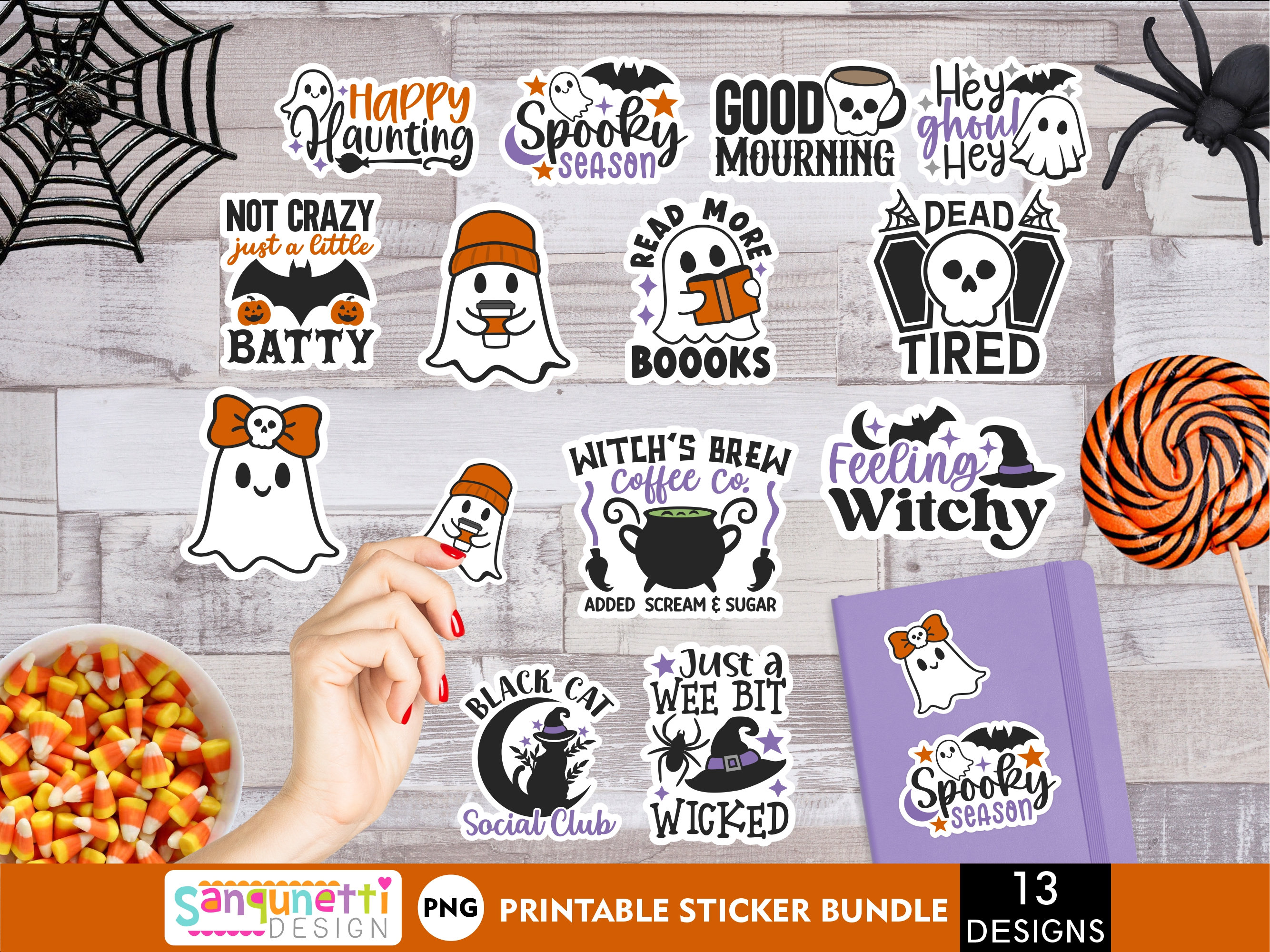 Halloween Printable Sticker Bundle, Halloween Lettering PNG Stickers - Etsy
