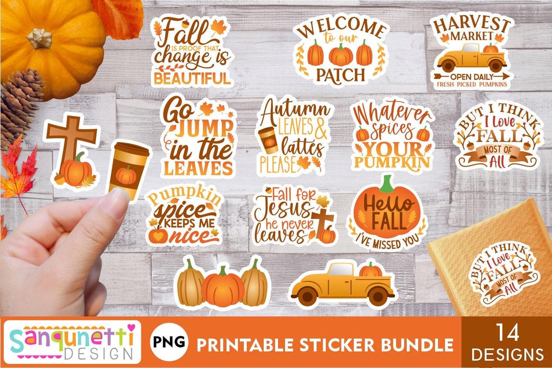 Fall PNG Sticker Bundle, Autumn Digital Stickers - Etsy