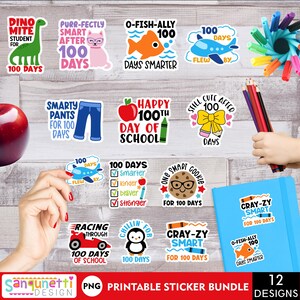 100 Days of School PNG Sticker Bundle, Teacher School Digital Stickers ...