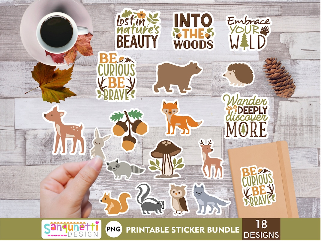 Woodland PNG Stickers, Woodland Animal Sticker Bundle - Etsy