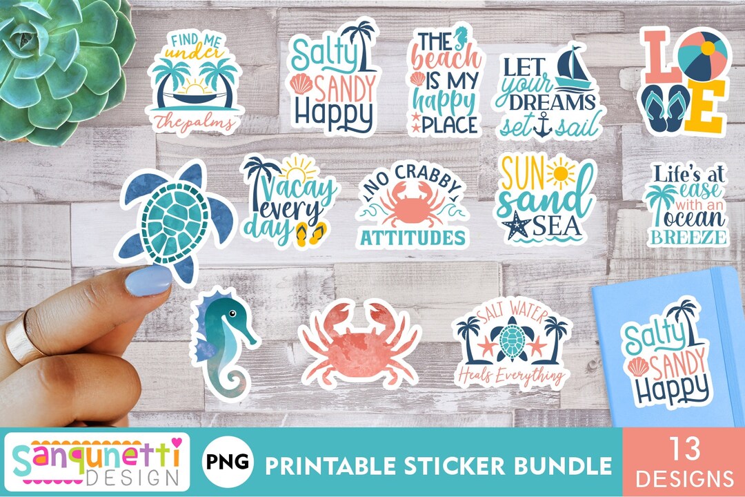 Beach and Summer PNG Sticker Bundle, Beach Digital Stickers - Etsy