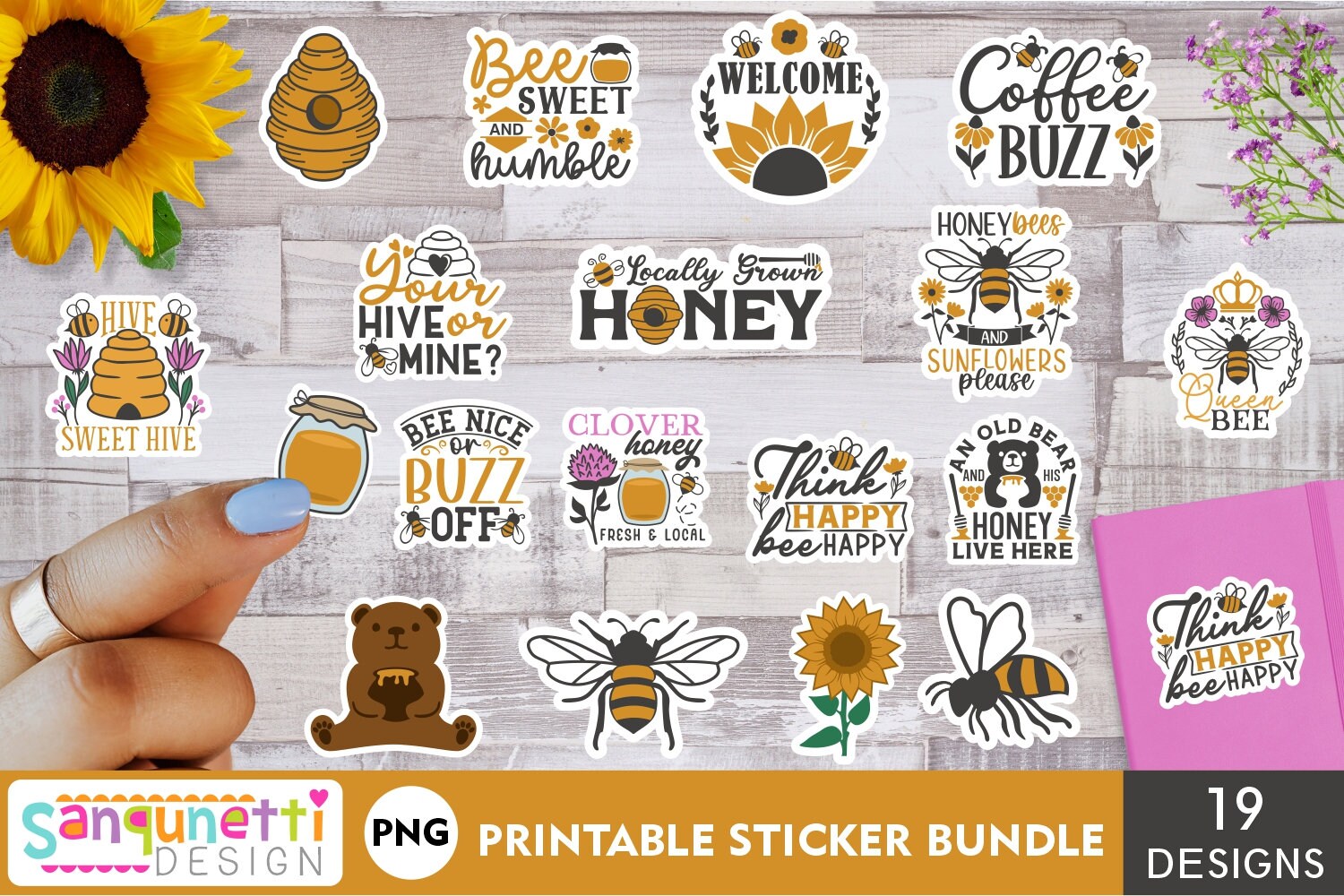 Bee Sticker PNG Bundle, Bee Digital Stickers - Etsy