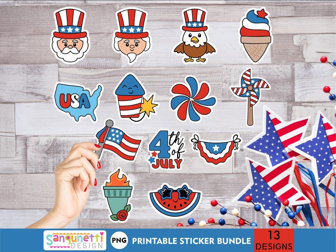 Cute 4th of July PNG Sticker Bundle for All Your Projects | Patriotic ...