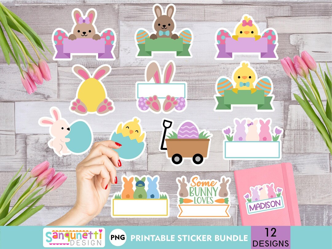 Adorable Easter Sticker Labels - Printable PNG Spring Decor for Crafts ...