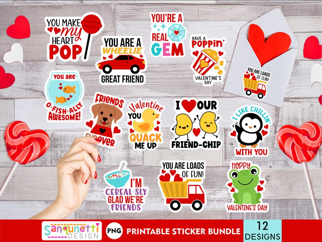 Kids Valentine Stickers: Classroom PNG Printables - Etsy