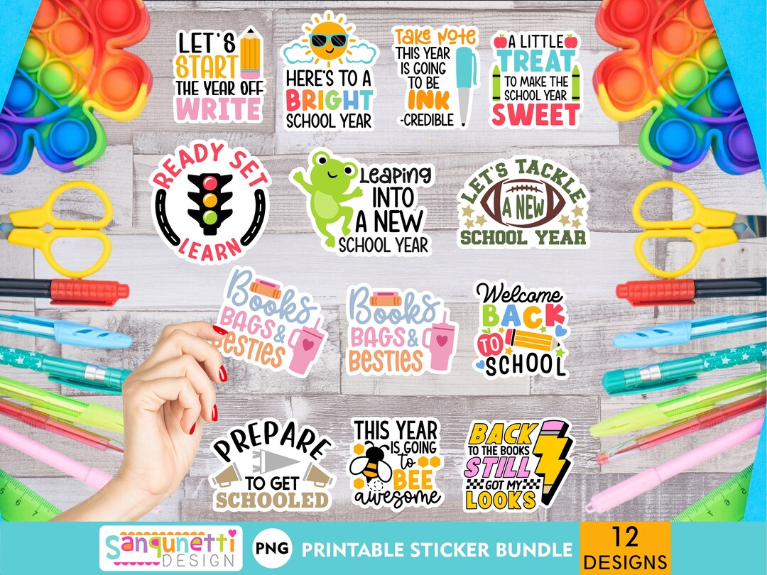Cute and Colorful Back to School Sticker Bundle- Instant Download PNG ...