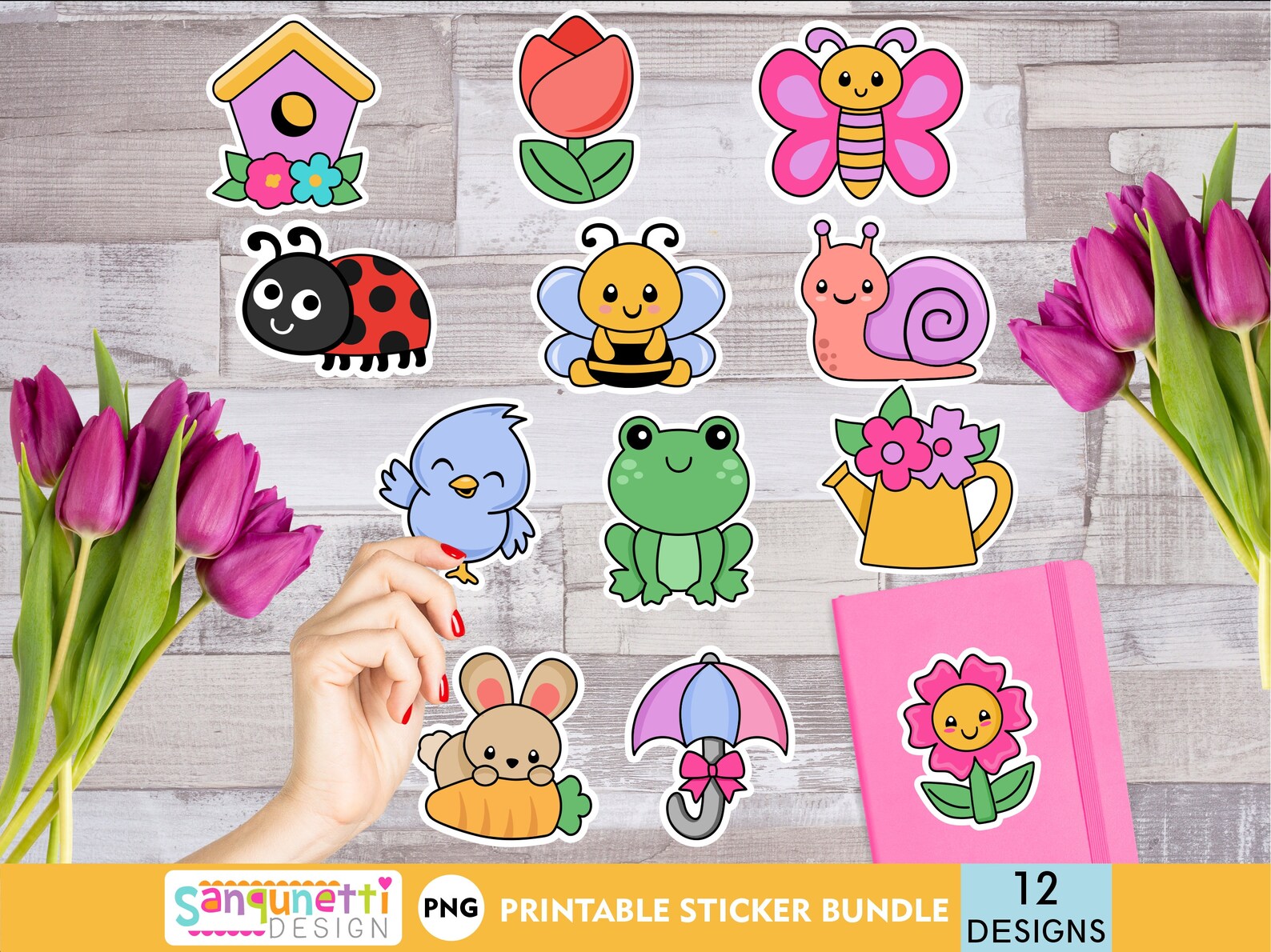 Cute Spring PNG Stickers, Spring Characters Digital Sticker Bundle ...