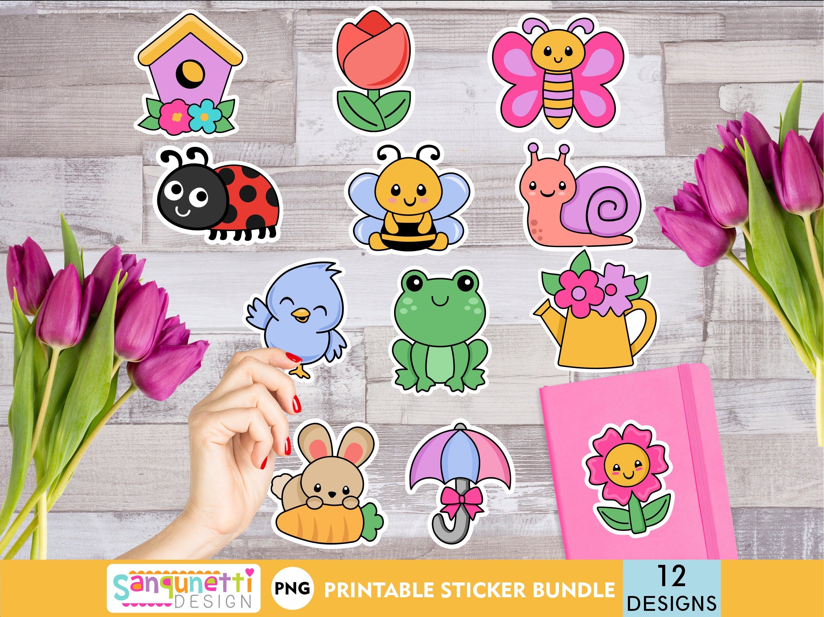 Cute Spring PNG Stickers, Spring Characters Digital Sticker Bundle ...