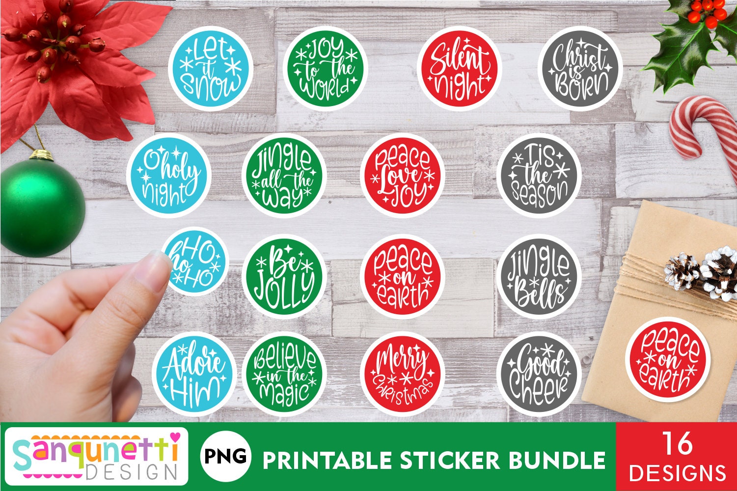 Christmas PNG Sticker Bundle, Round Christmas Digital Stickers - Etsy