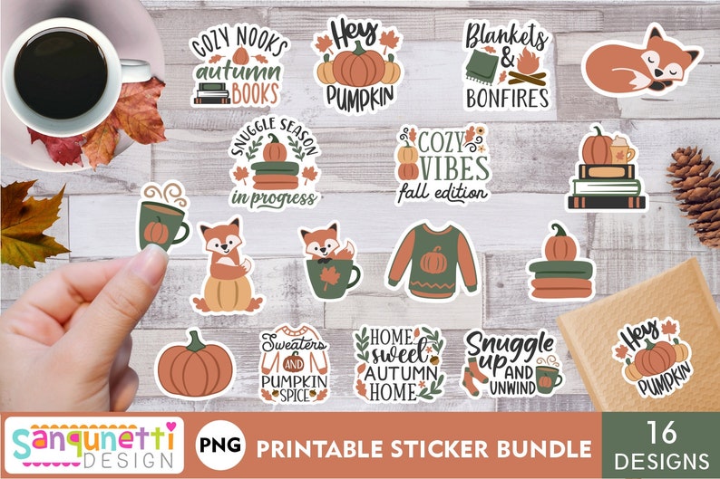 Cozy Fall Sticker PNG Bundle Autumn Digital Stickers - Etsy