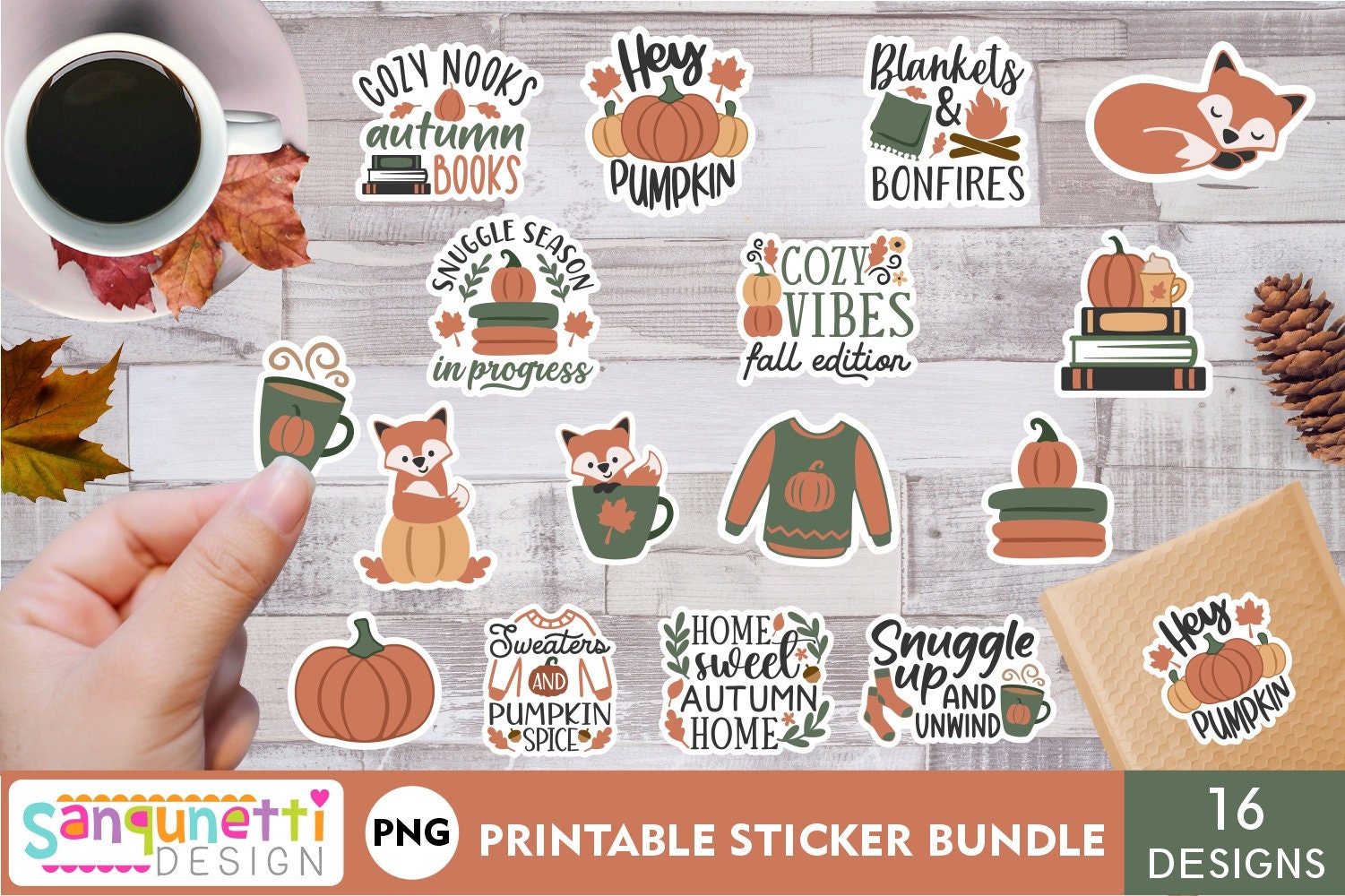 Cozy Fall Sticker PNG Bundle Autumn Digital Stickers - Etsy
