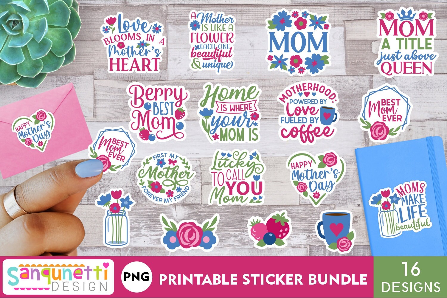 Mother's Day PNG Stickers Mom Digital Sticker Bundle - Etsy