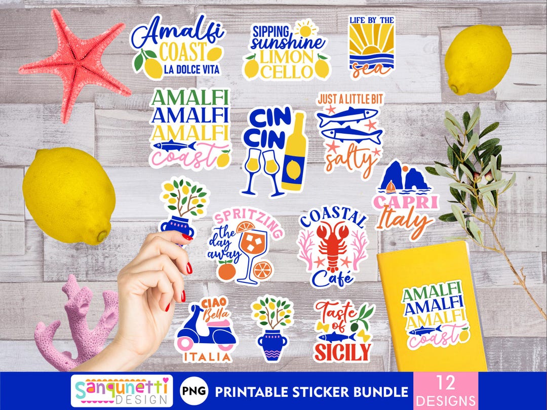 Mediterranean Printable Sticker Bundle | Coastal Italy PNG Stickers - Etsy