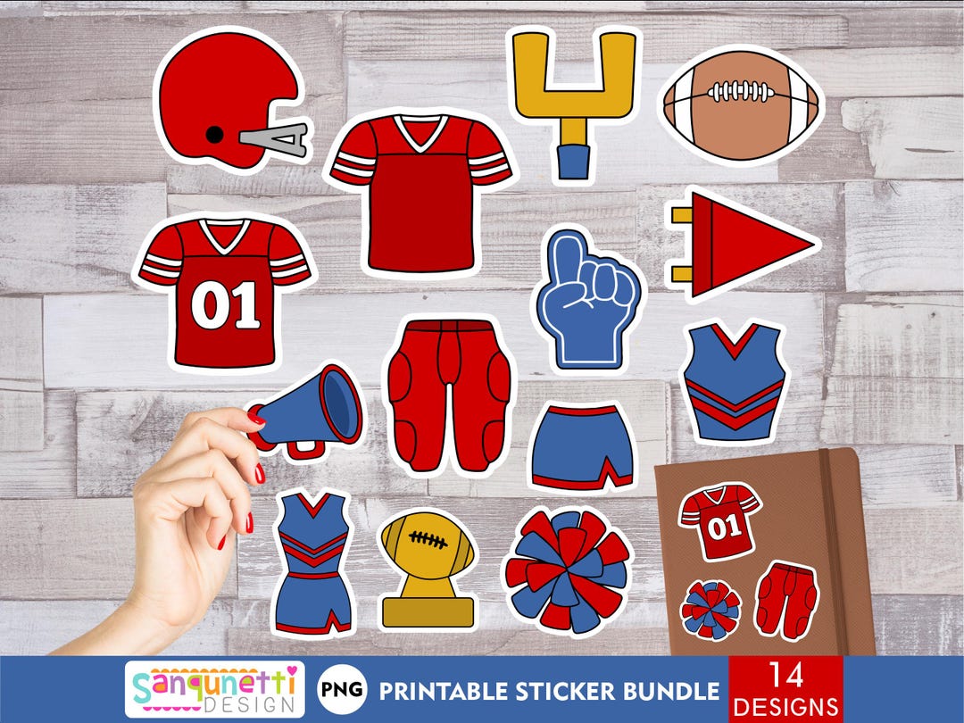 Football Printable Sticker Bundle - 14 PNG Designs for Game Day, Cheer ...