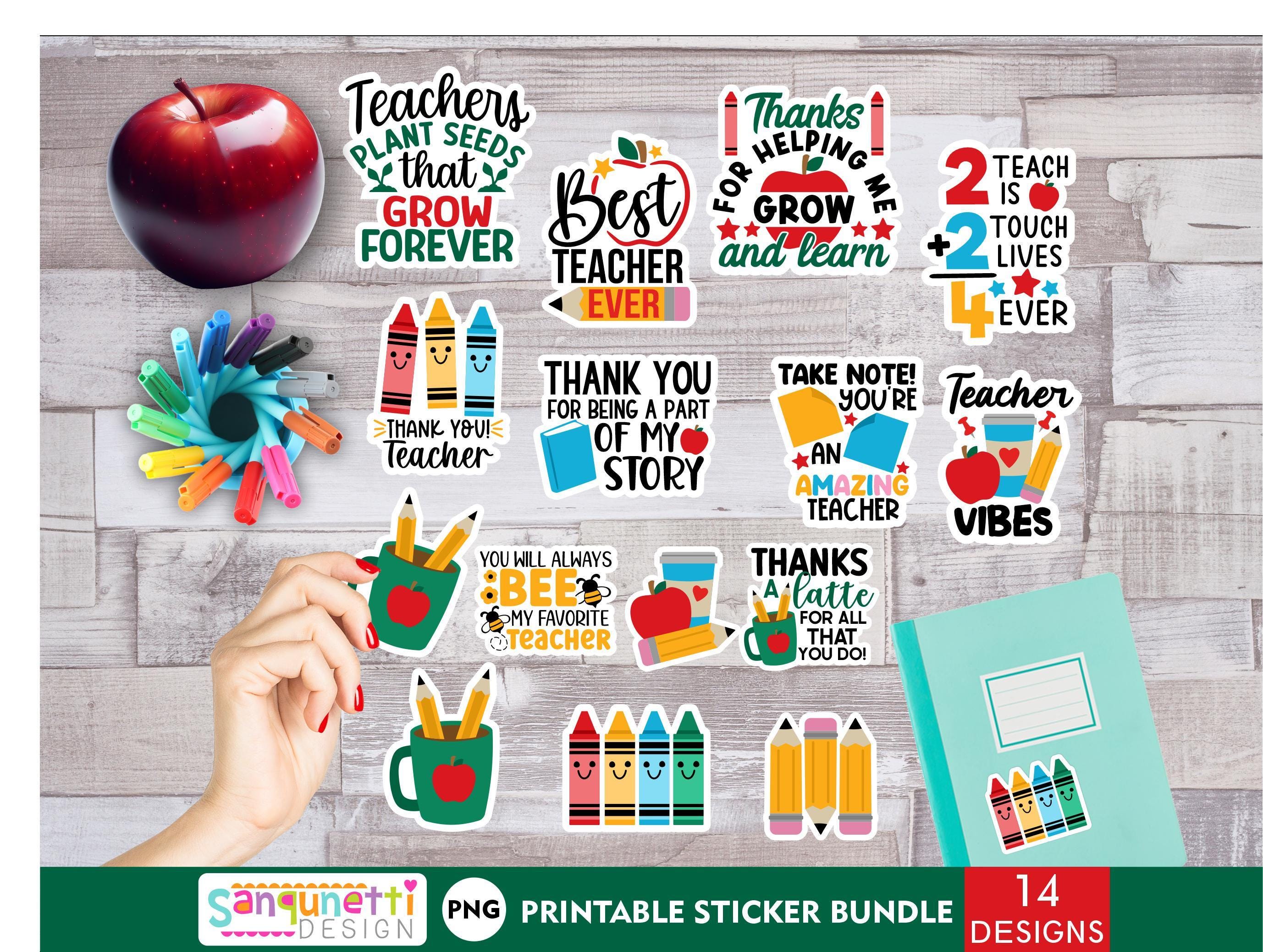Teacher Appreciation PNG Stickers, Teacher Digital Sticker Bundle - Etsy