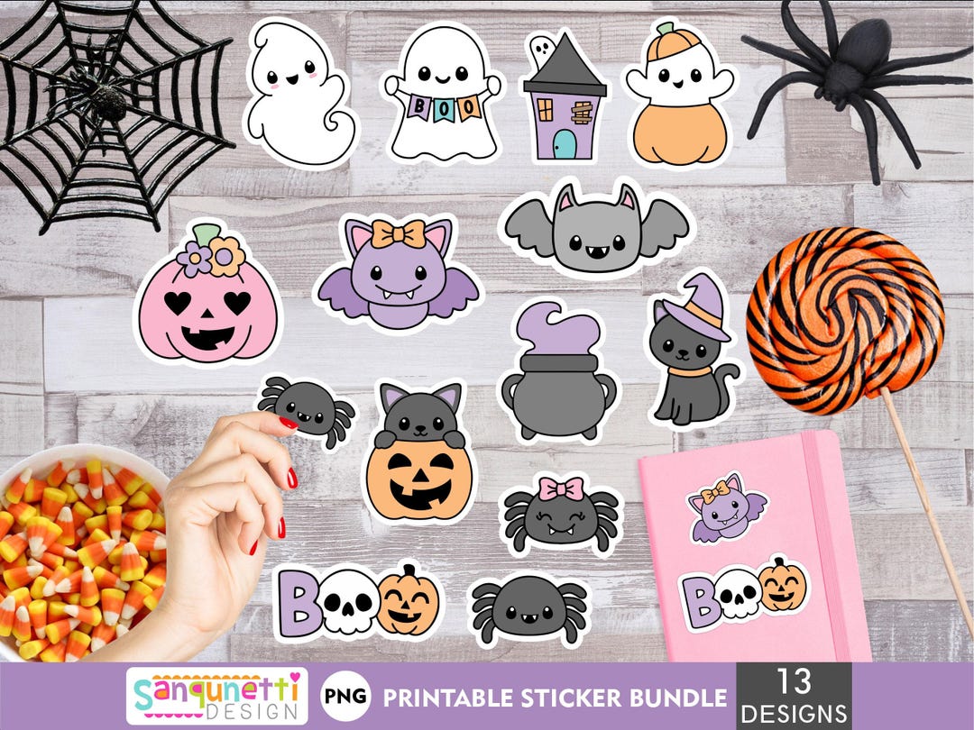 Cute Halloween Sticker Bundle - Printable Kawaii Halloween Stickers - Etsy
