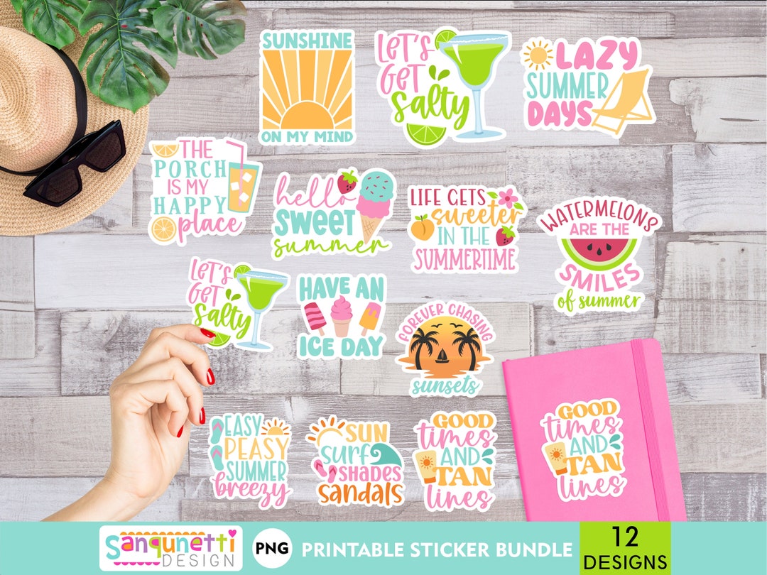 Summer Lettering PNG Sticker Bundle, Beach Sayings Stickers - Etsy