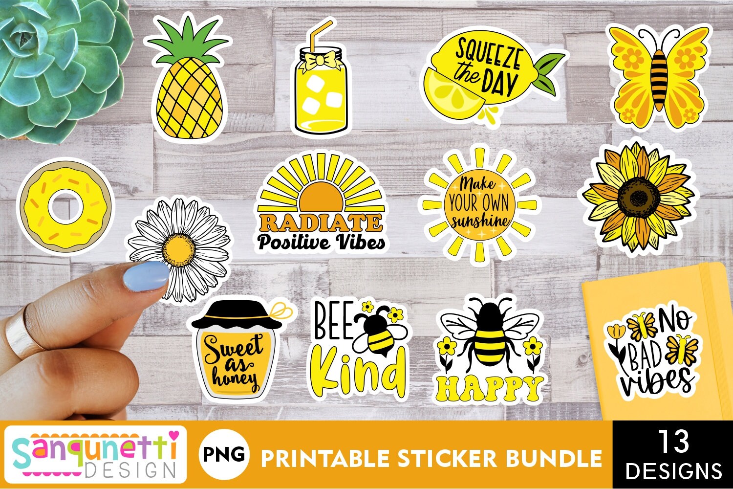 Yellow Positive PNG Sticker Bundle, Yellow Digital Stickers - Etsy