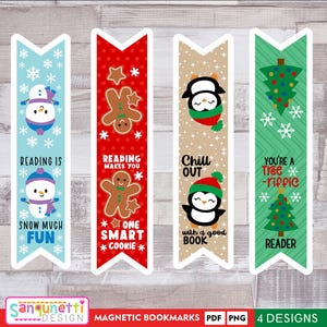 Printable Christmas Bookmarks | Holiday Magnetic Bookmark Set | PDF ...