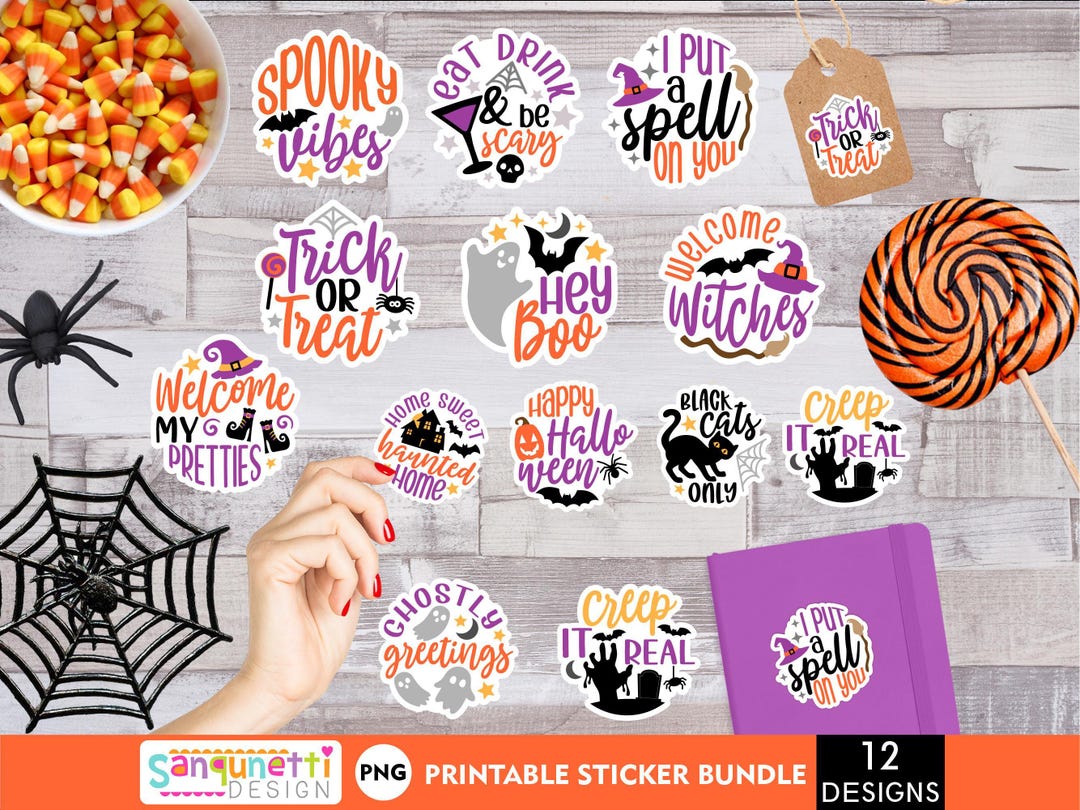 Halloween Printable PNG Sticker Bundle | Cute and Creepy Sayings for ...