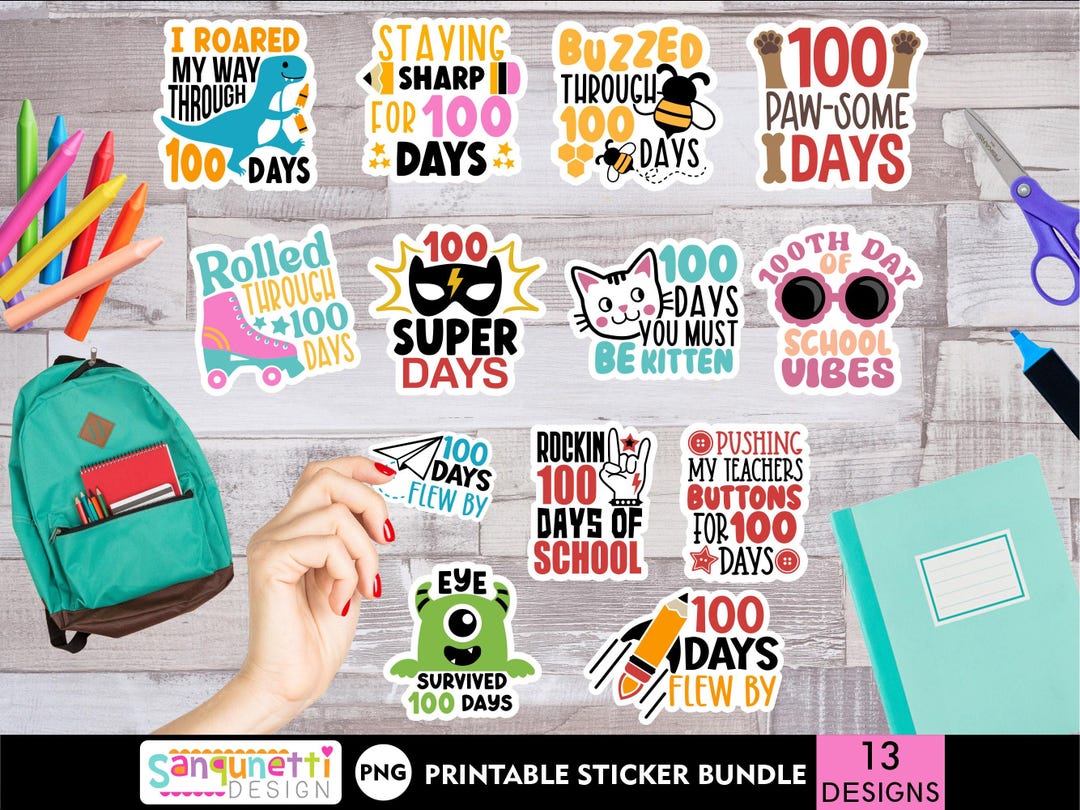 100 Days of School PNG Sticker Bundle, School Stickers - Etsy