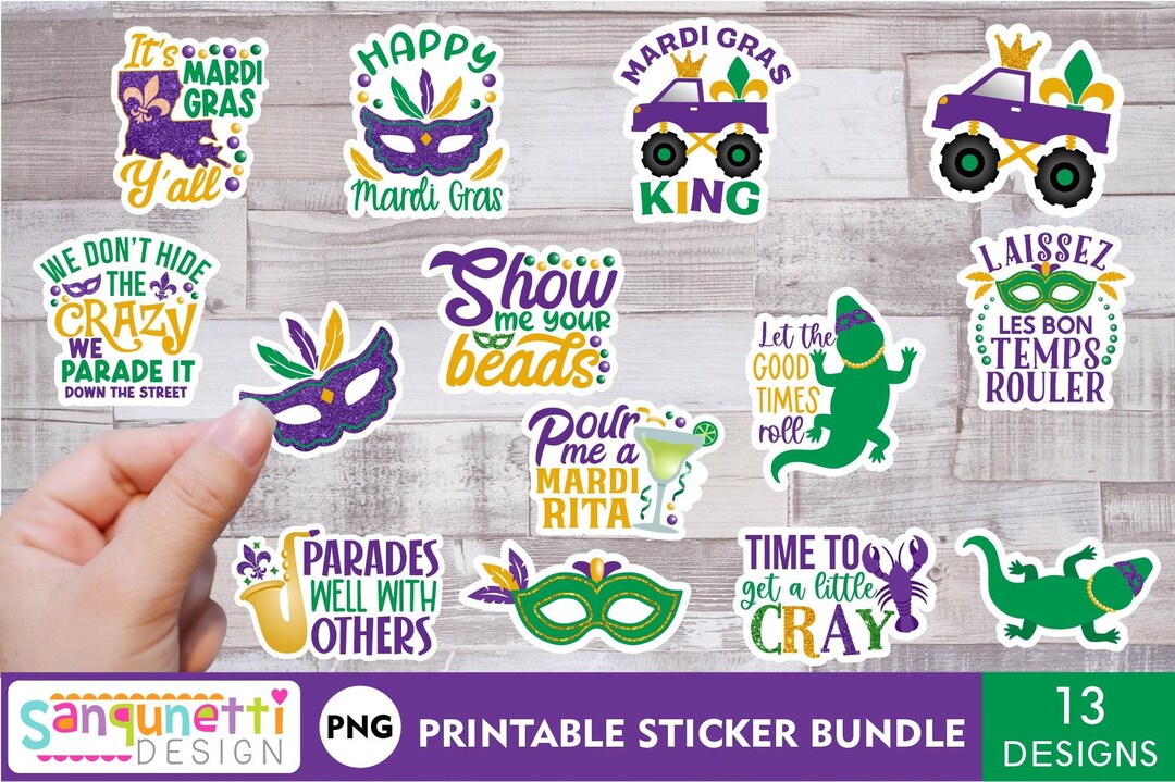 Mardi Gras PNG Stickers | Mardi Gras Digital Sticker Bundle - Etsy