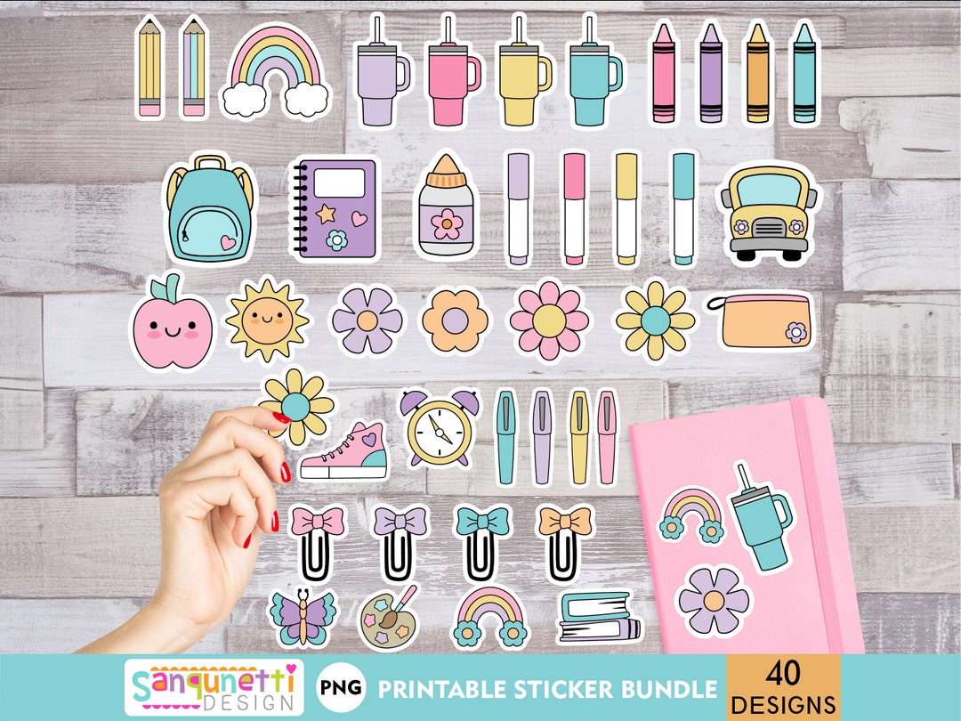 Pretty Pastel School Stickers Digital Sticker PNG Back to School - Etsy