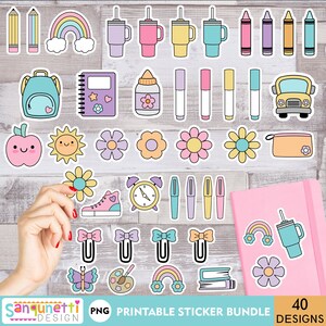 Pretty Pastel School Stickers Digital Sticker PNG Back to School - Etsy