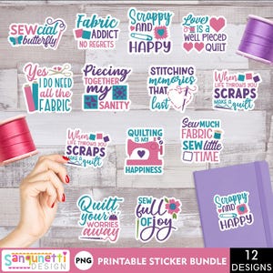 Quilting Sticker Bundle | Sewing Stickers PNG | Fabric Lover Printable ...