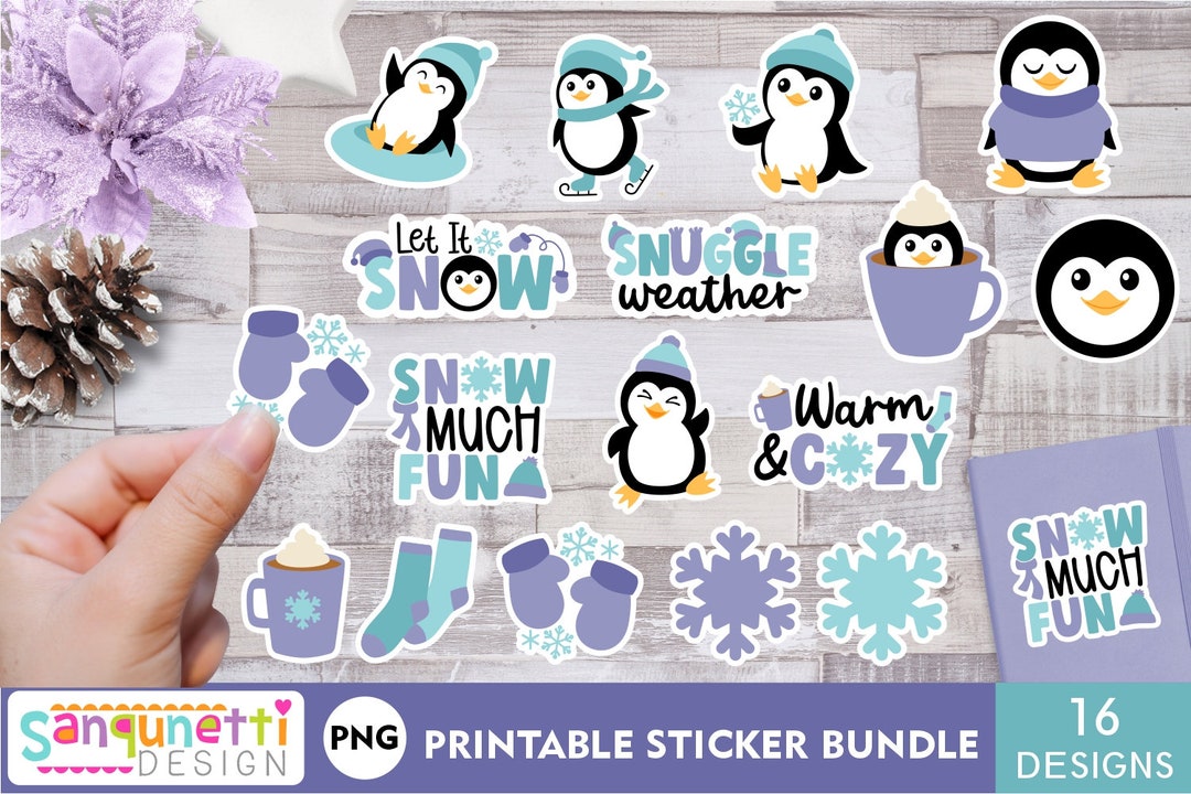 Penguin PNG Stickers, Winter Digital Sticker Bundle - Etsy