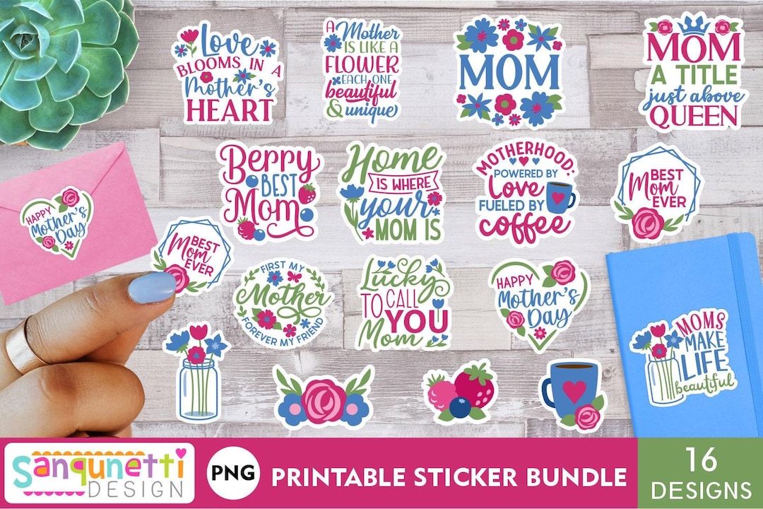 Mother's Day PNG Stickers | Mom Digital Sticker Bundle - Etsy