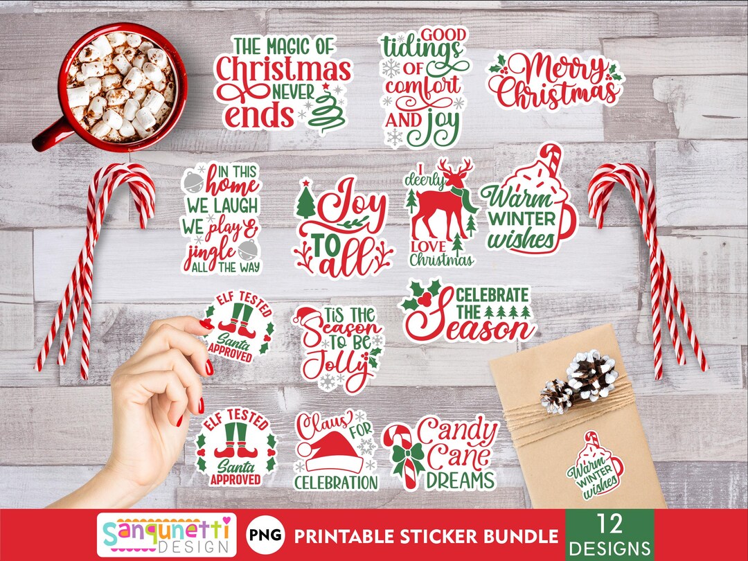 Classic Christmas PNG Sticker Set | Holiday Lettering Stickers - Etsy