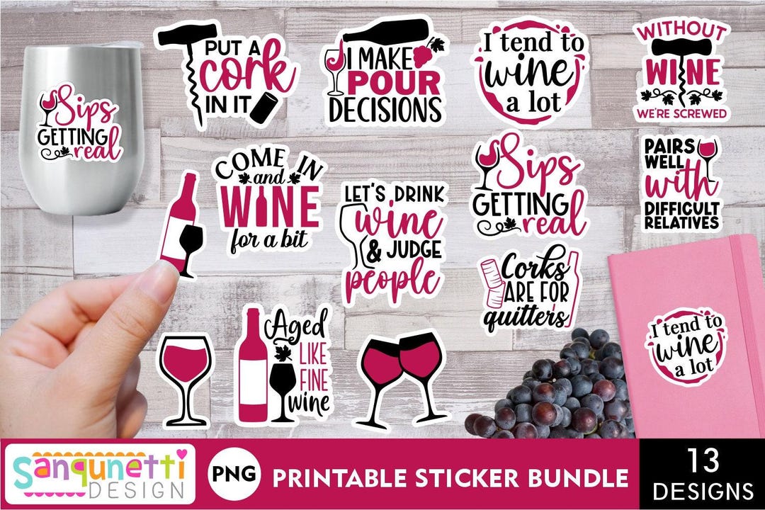 Funny Wine PNG Stickers, Wine Digital Sticker Bundle - Etsy
