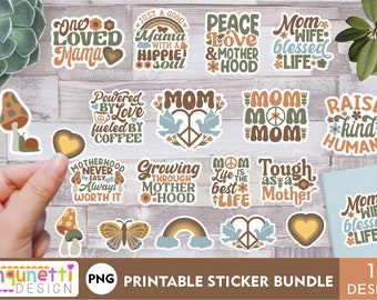Mama Boho Printable Stickers, Mom Stickers, Mom SVG Bundle 24 PNG ...