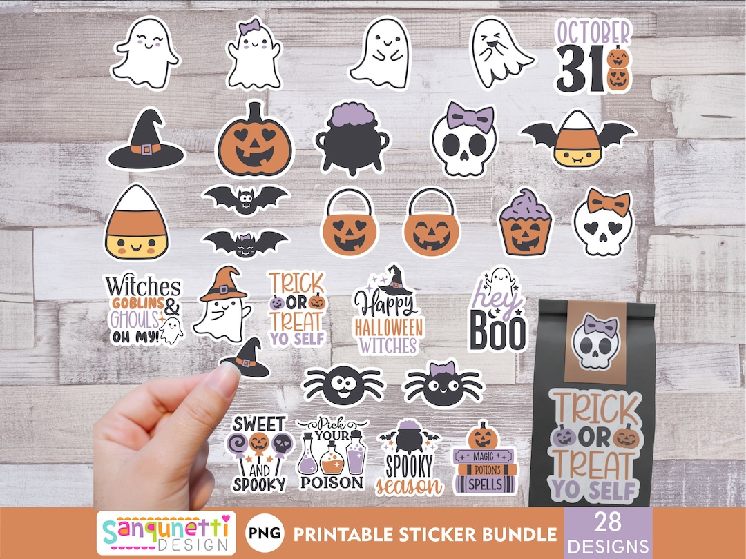Cute Halloween Sticker Bundle, Sweet Halloween PNG Stickers - Etsy