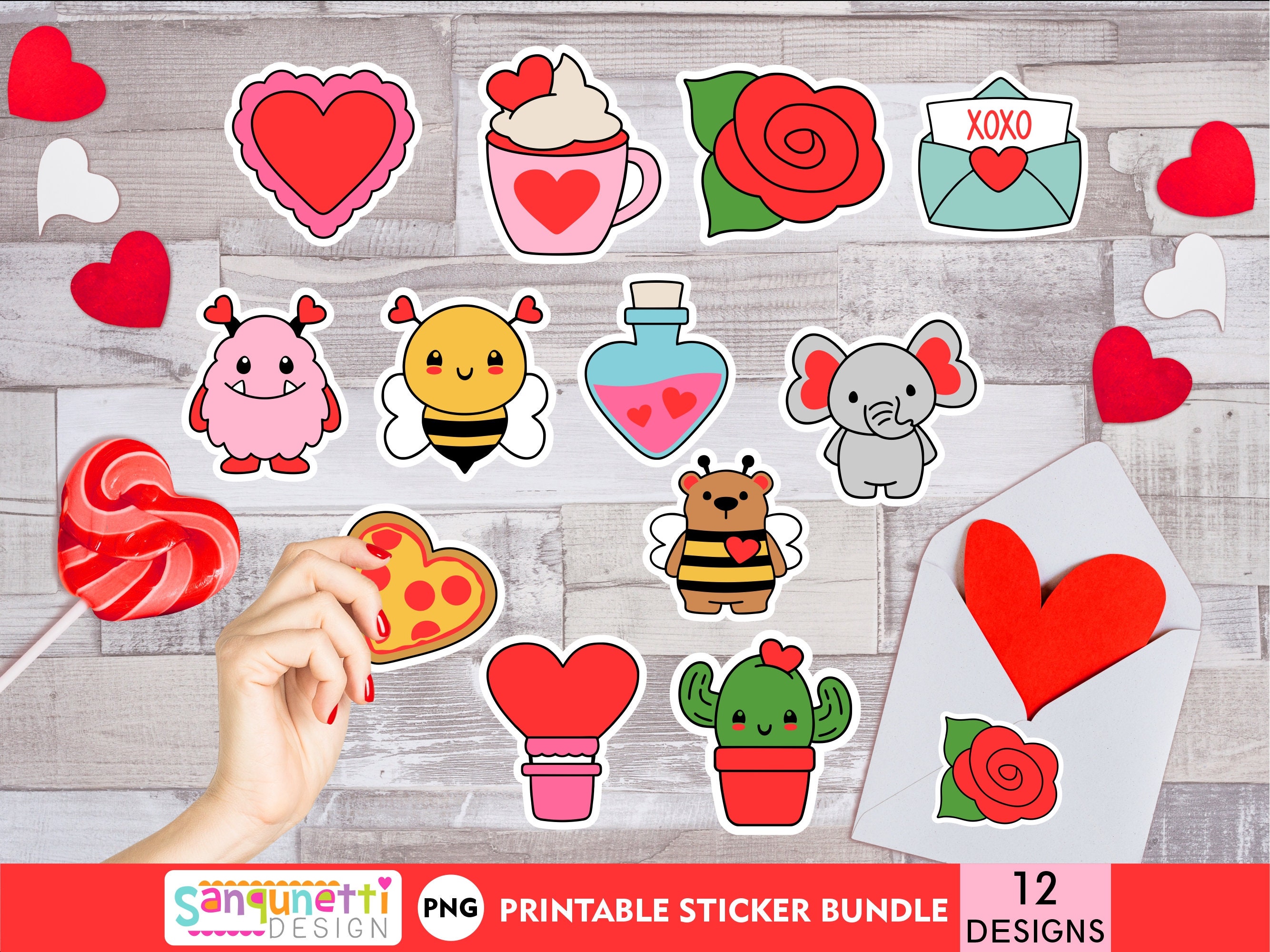 Sweet and Cute Valentine's Day Digital PNG Stickers, Kawaii Valentine ...