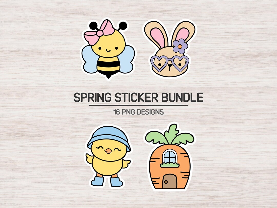 Spring Sticker Bundle | Bunny, Bee & Chick PNG Stickers - Etsy
