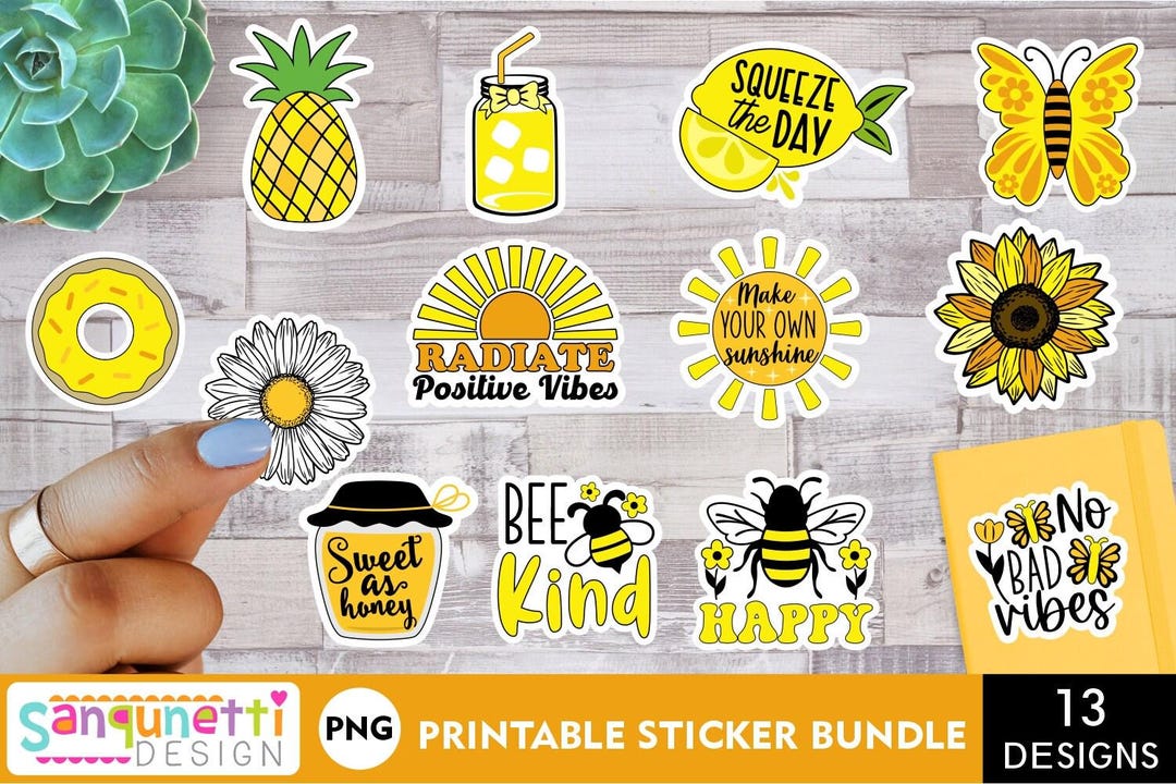 Yellow Positive PNG Sticker Bundle, Yellow Digital Stickers - Etsy