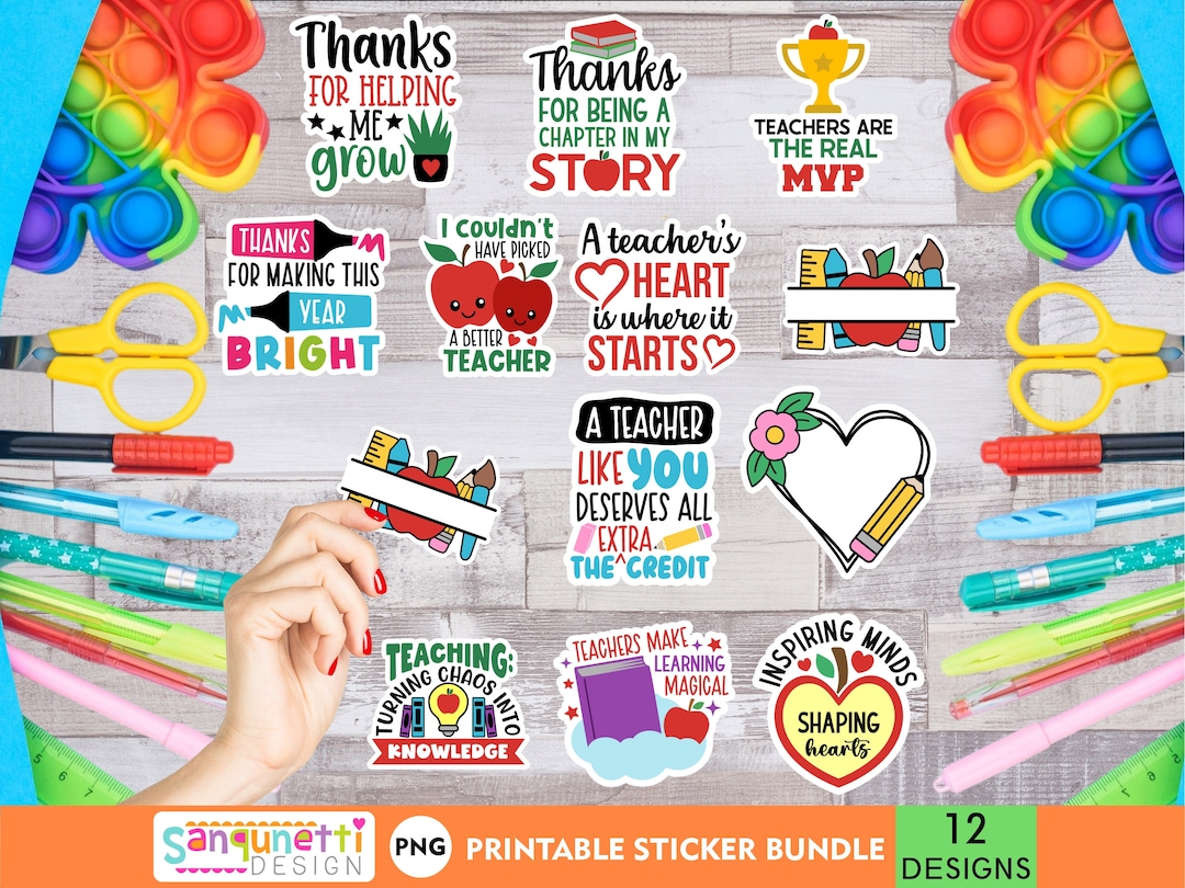 Adorable Teacher Appreciation Sticker Bundle Instant Download Pngs - Etsy