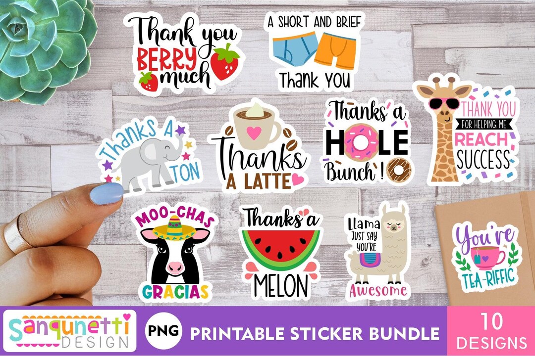 Funny Puns Thank You Stickers | Packaging Sticker Bundle (PNG) - Etsy